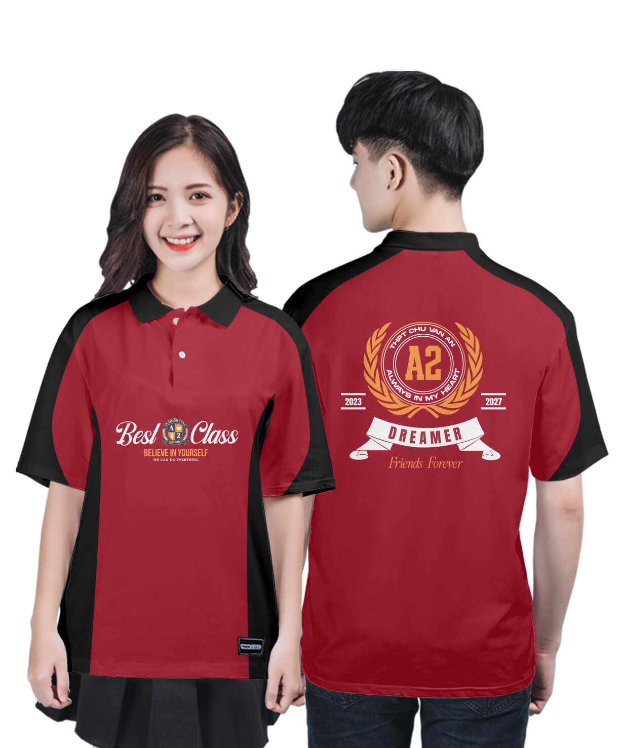 Polo mix màu BST Study Đỏ đô – Đen – Panda Uniform – Đồng Phục Xịn Mịn